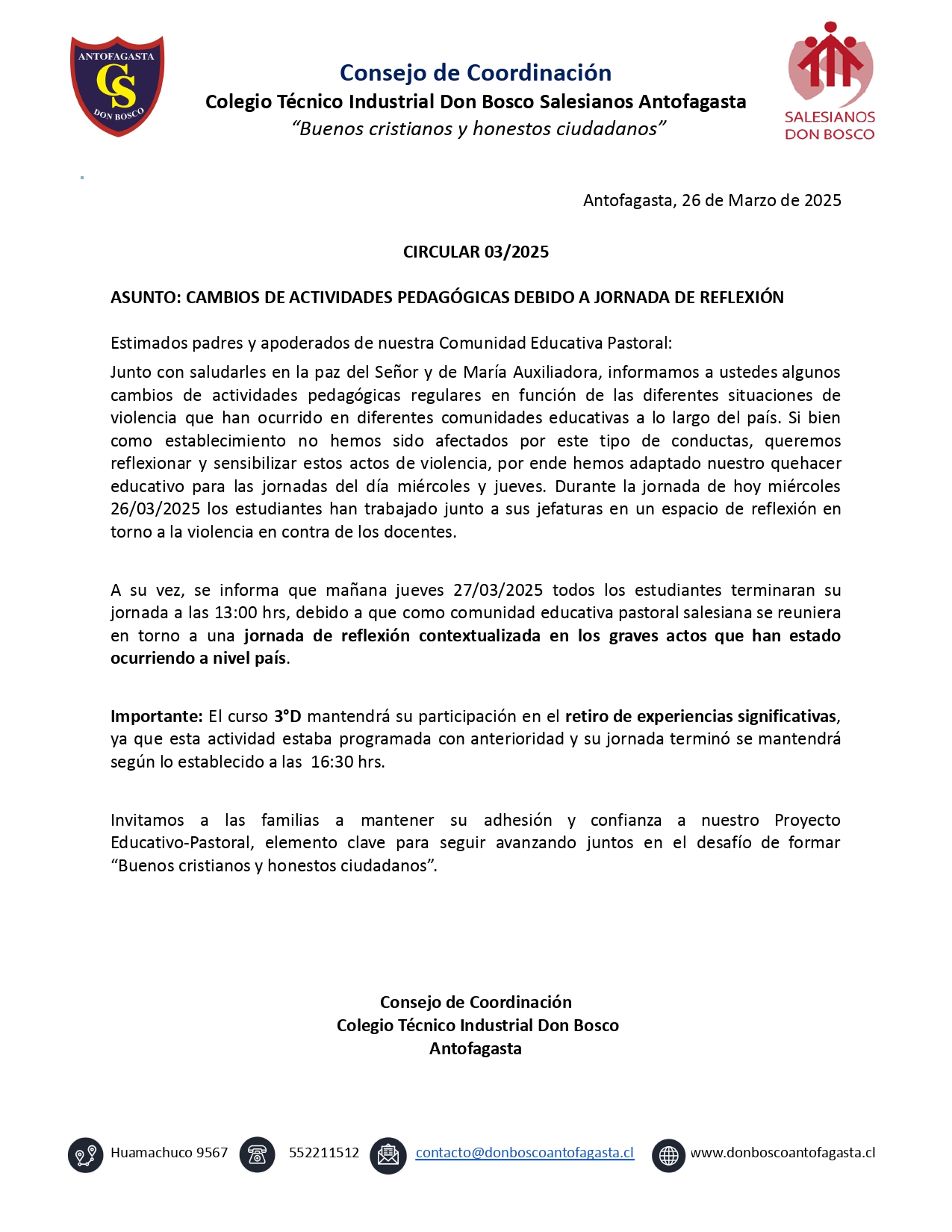 Circular Nº3/2025 - Cambios de actividades 26/03